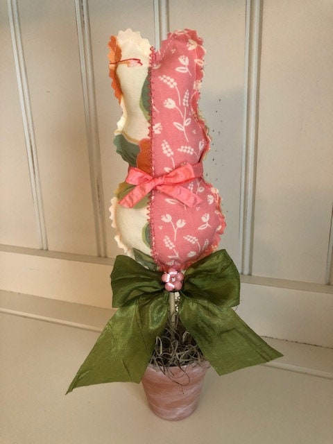 Sewn Fabric Stuffed Topiary Bunny Topiary Easter Bunny in A Terra Cotta ...