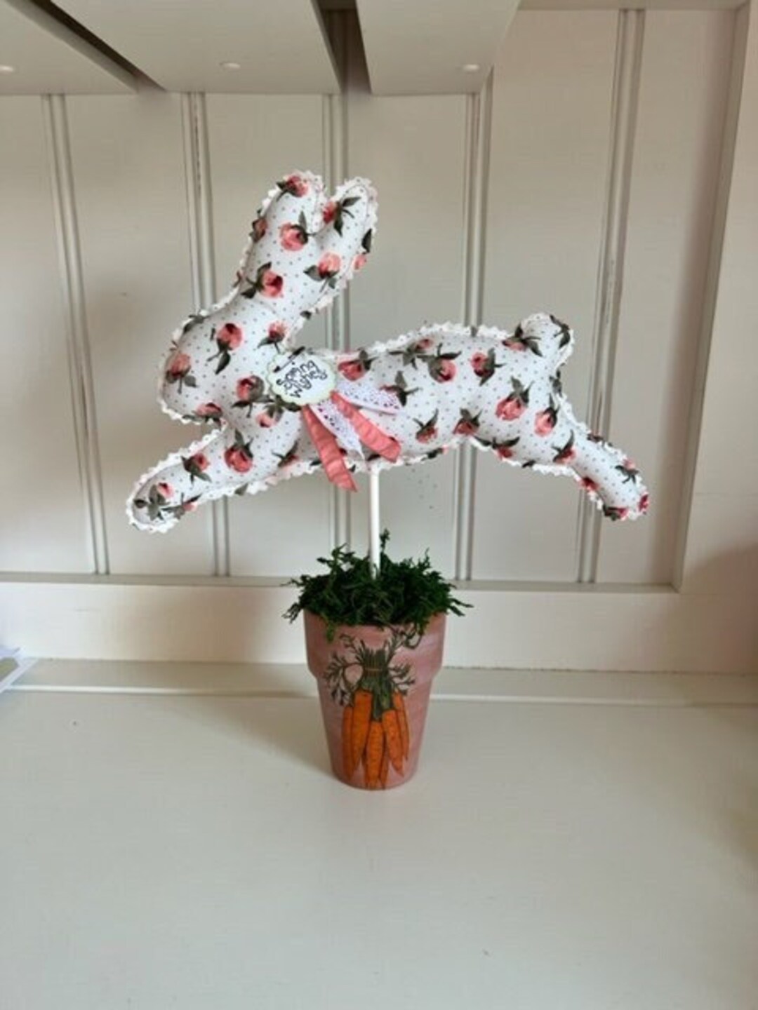 Sewn Fabric Stuffed Topiary Bunny - Topiary Easter Bunny in A Terra ...