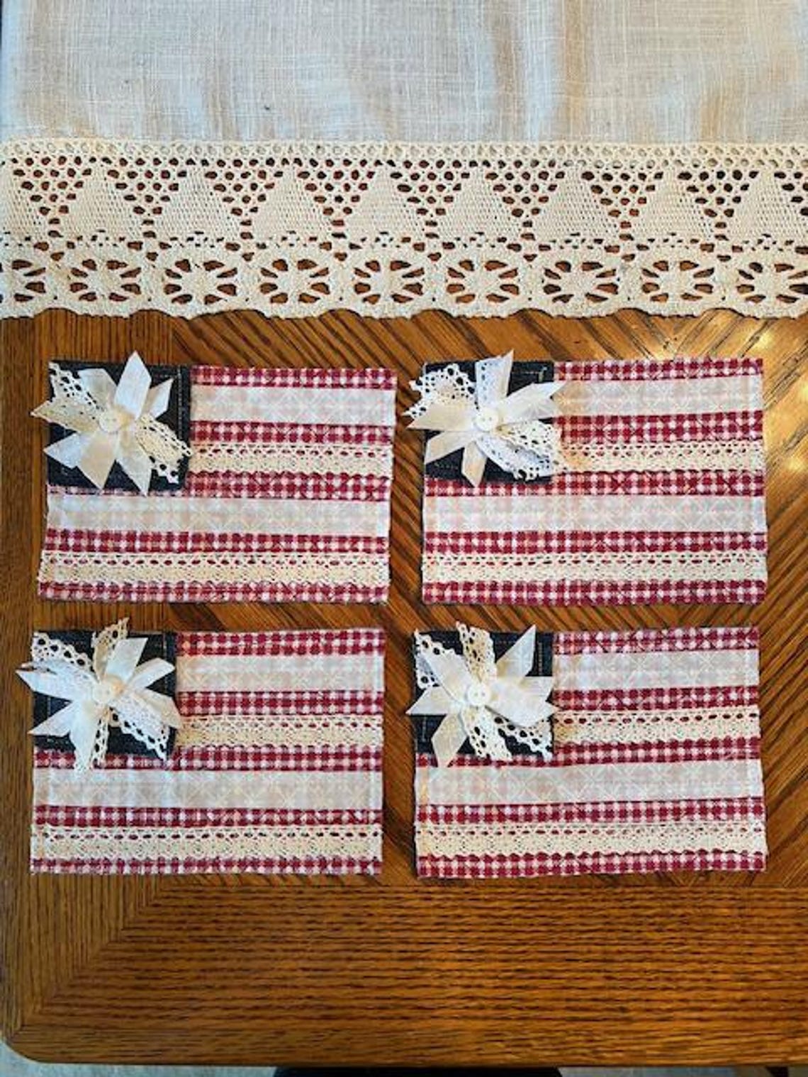 Set of 4 Quilted of Shabby Flag Coasters - Quilted Set of Patriotic ...