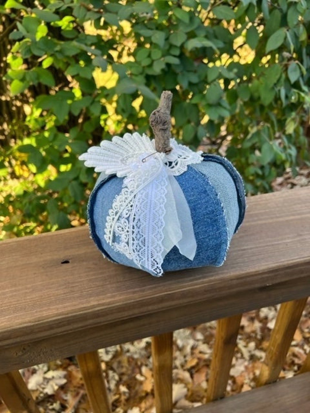 Handmade 6" Denim and Lace Pumpkin - Fall Sewn Denim Pumpkin - Vintage ...