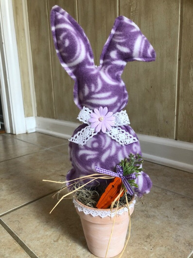 Purple Flannel Stuffed Bunny Topiary Spring Fabric Stuffed - Etsy