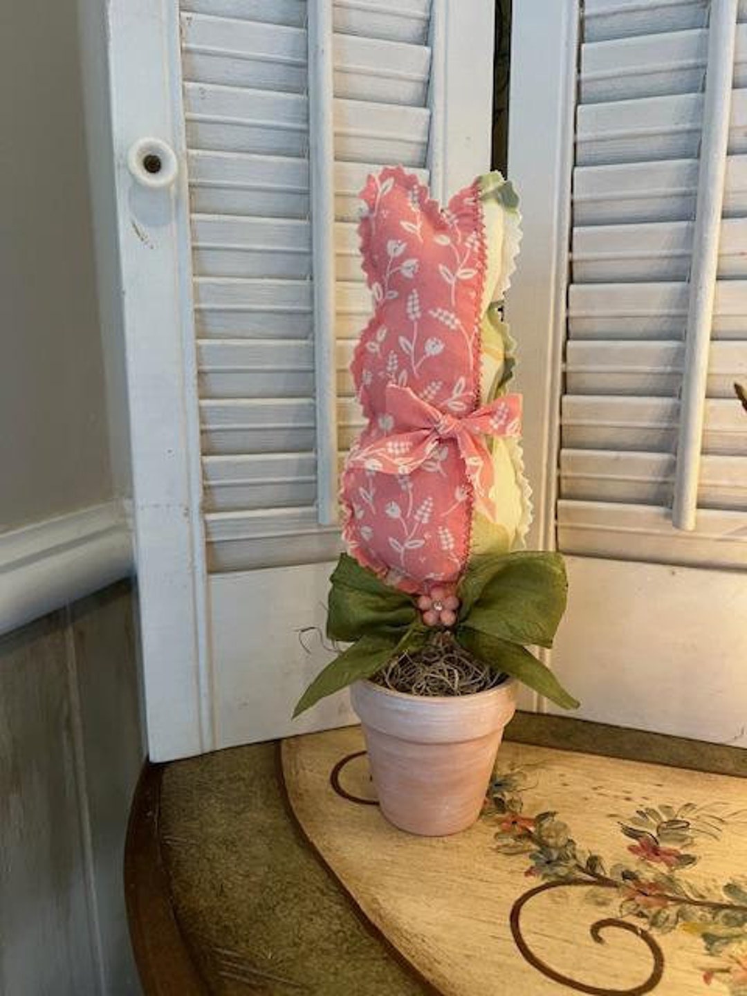 Sewn Fabric Stuffed Topiary Bunny - Topiary Easter Bunny in A Terra ...