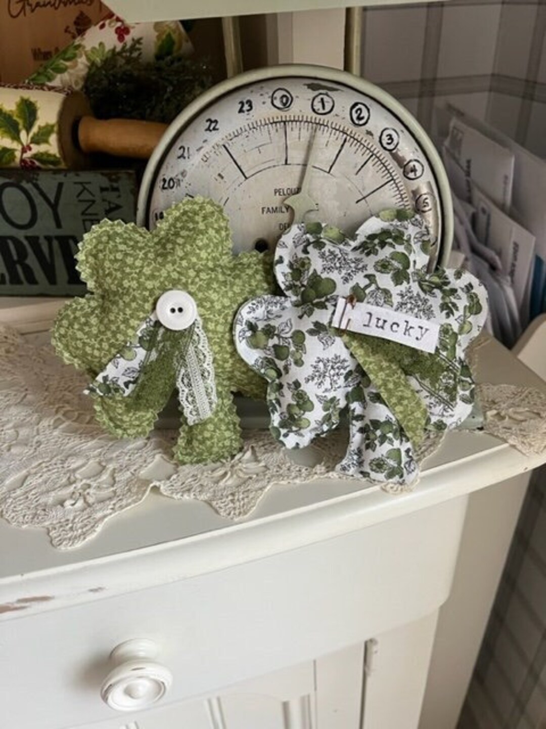 Pair of Tiered Tray St. Patrick's Day Shamrocks Two Fabric Shamrock ...