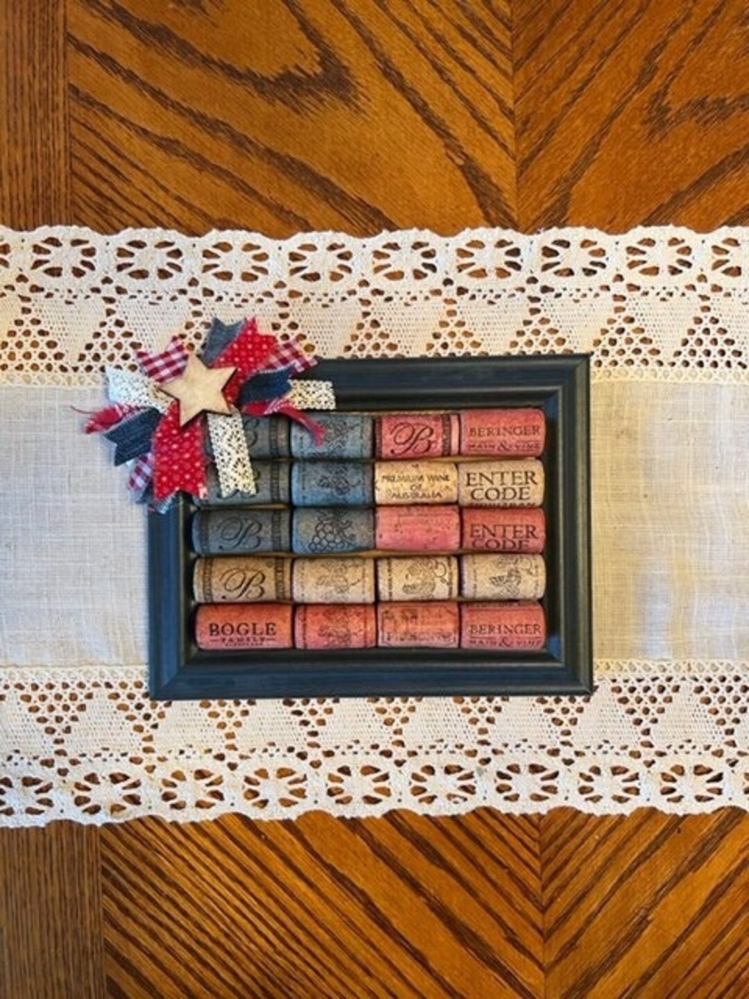 Wine Cork Flag - Americana Wine Cork Flag Decor - Framed Patriotic Wine ...