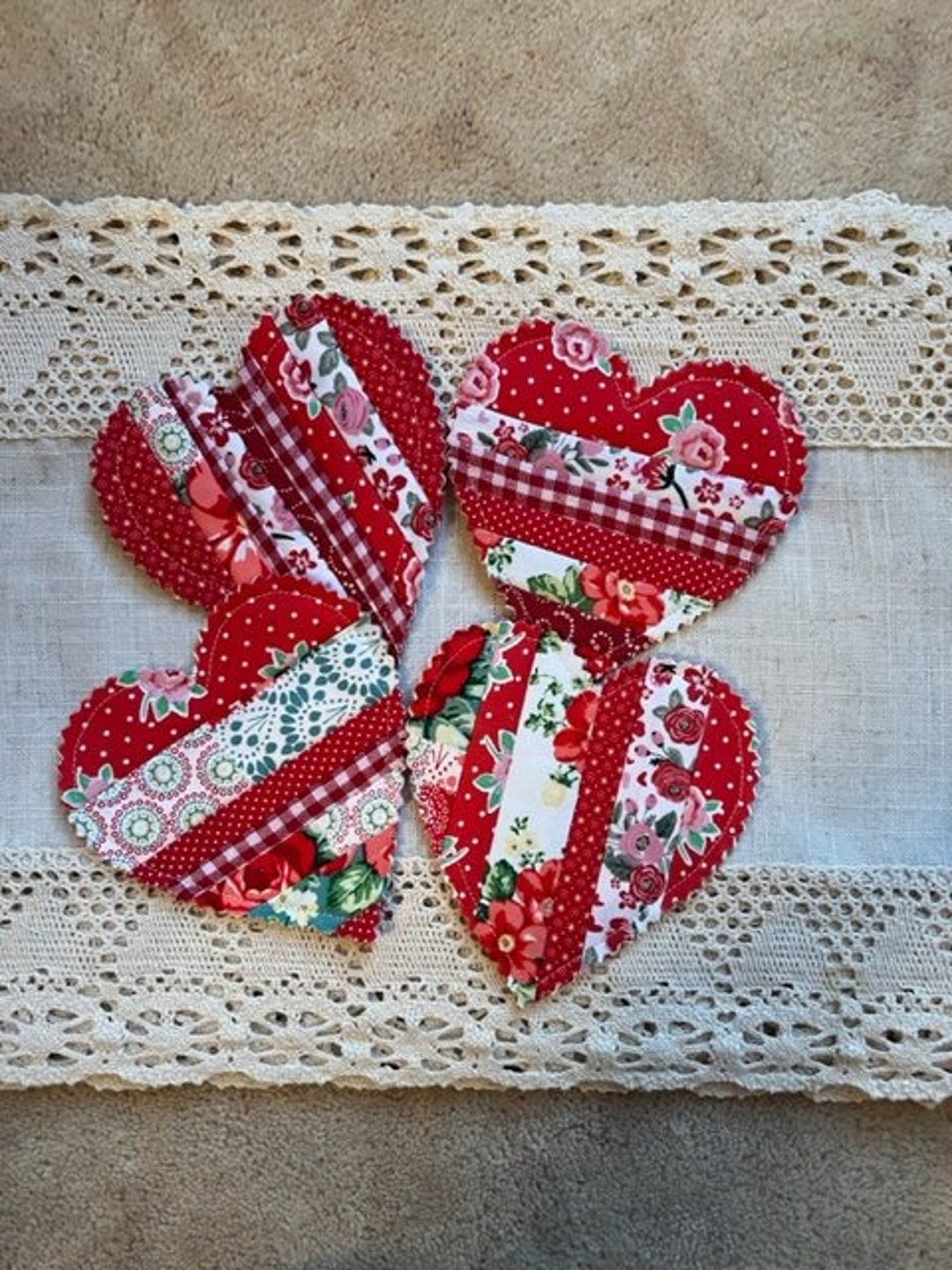 Quilted Set of 4 Heart Coasters Valentine Heart Shaped Coaster Set of 4 ...