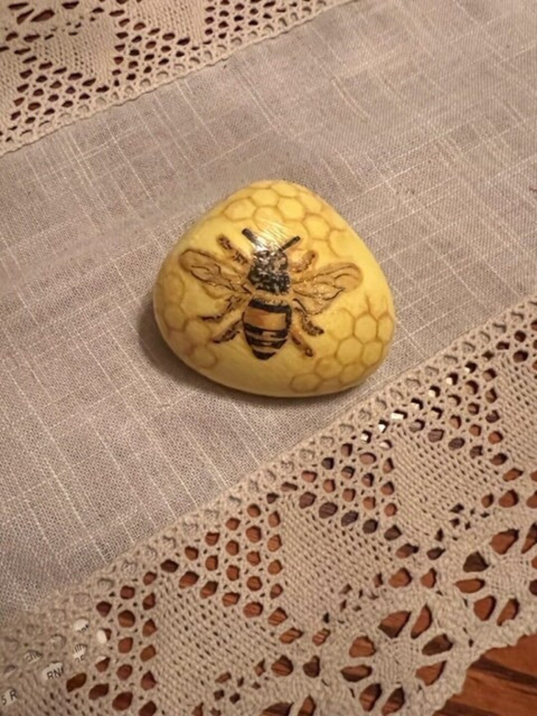 Hand Painted and Decoupaged Rock With Bees and Honeycombs Decorative ...