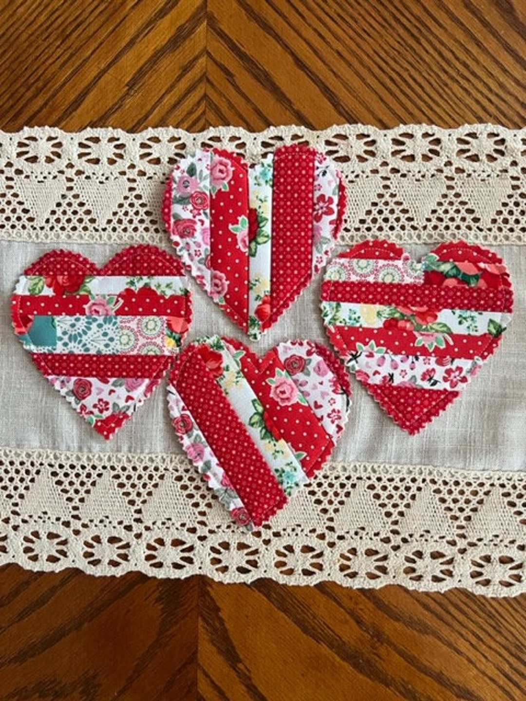 Quilted Set of 4 Heart Coasters Valentine Heart Shaped Coaster Set of 4 ...