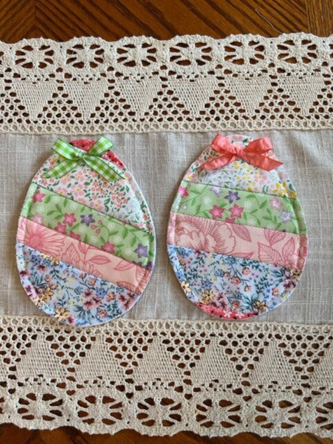 Quilted Set of 2 Easter Egg Coasters Easter Egg Coasters Set of 2 Sewn and Quilted Pair of ...