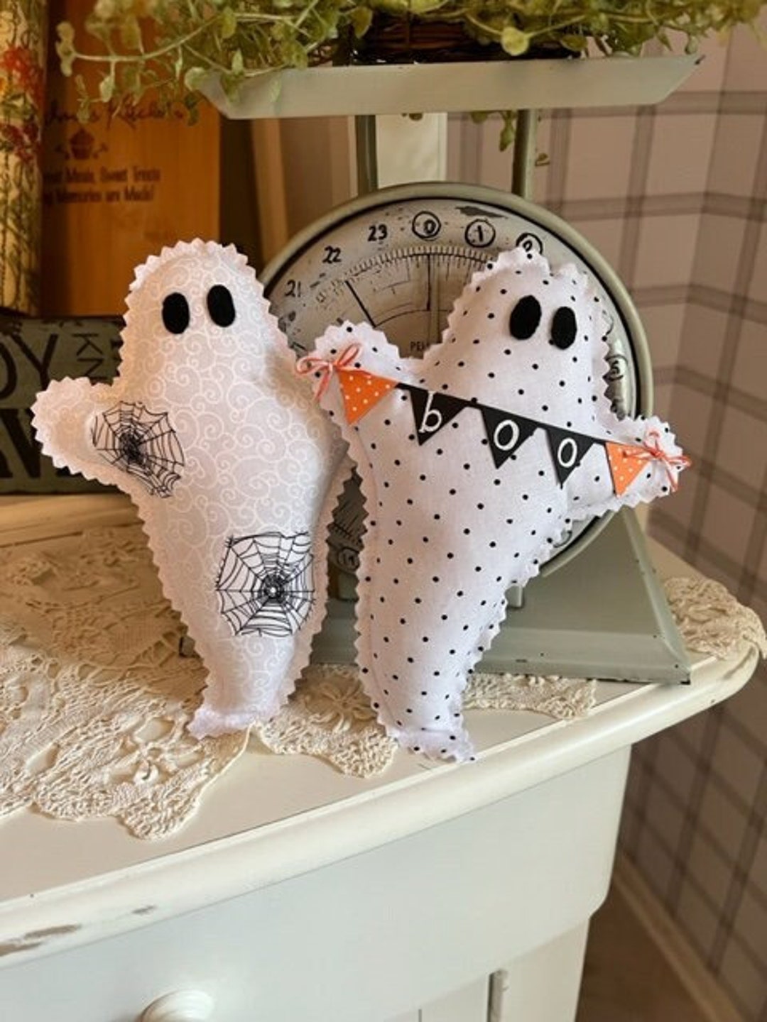Pair of Fabric Tiered Tray Halloween Ghosts - Two Fabric Halloween ...