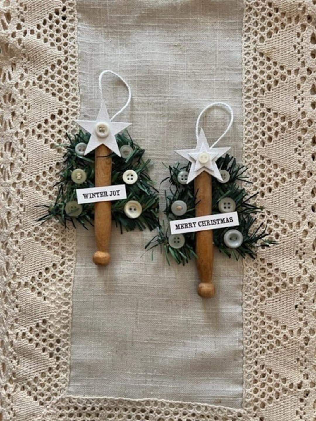 Pair of Vintage Clothespin Christmas Tree Ornaments - Vintage Button ...