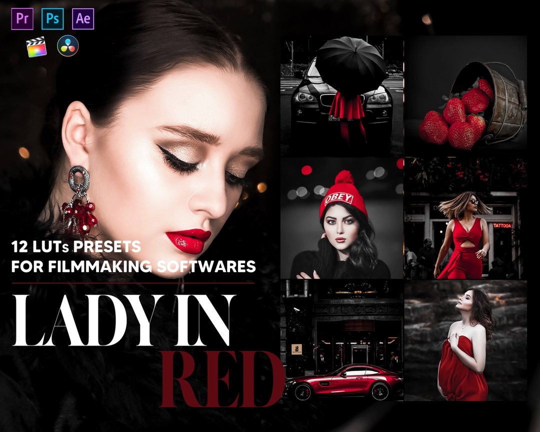 12 Lady in Red Video Luts Presets, Focus LUT Preset, Monochrome Filter ...