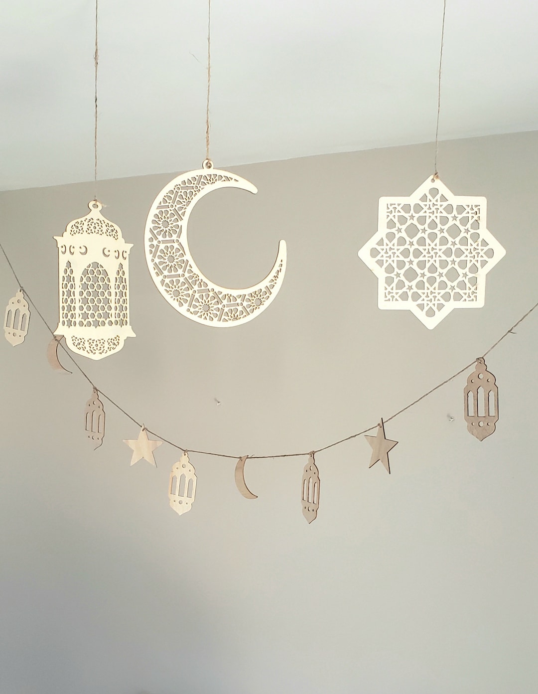 Eid Mubarak Wooden Wall Hanging, Crescent Moon Ramadan Eid Decoration ...