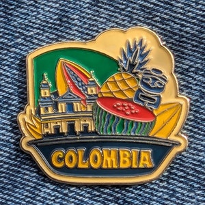 Colombia Travel Pin 1.25" Inch, Soft Enamel Pin, Golden Metal, Flair, Brooch, Lapel, Pins, Alloy ...