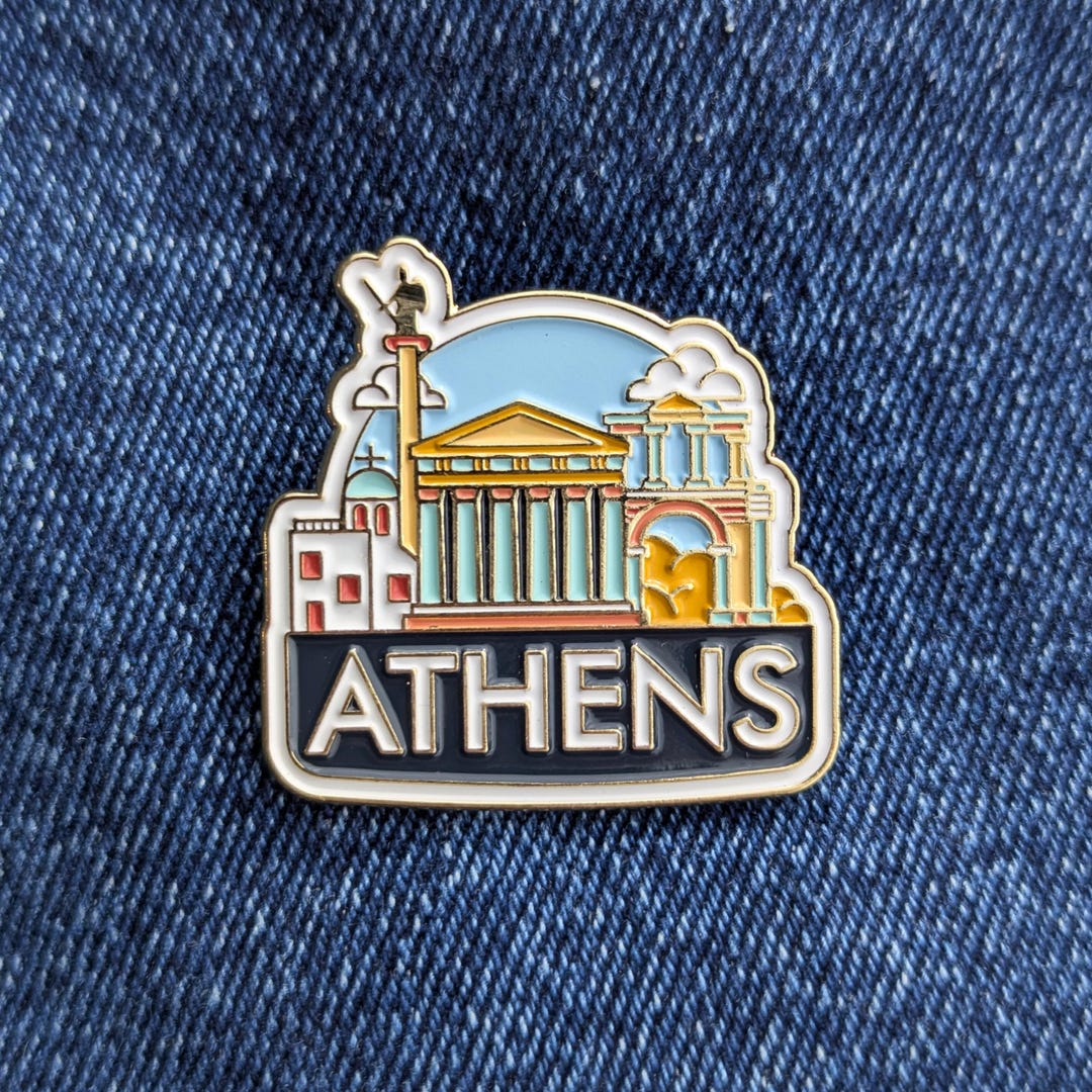 Athens Greece Enamel Pin 1.25" Inch, Travel Pins Golden Metal Badge ...