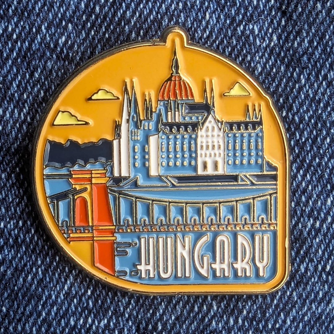 Hungary 1.25" Enamel Pin Travel Badge Pinback Golden Lapel City Country ...