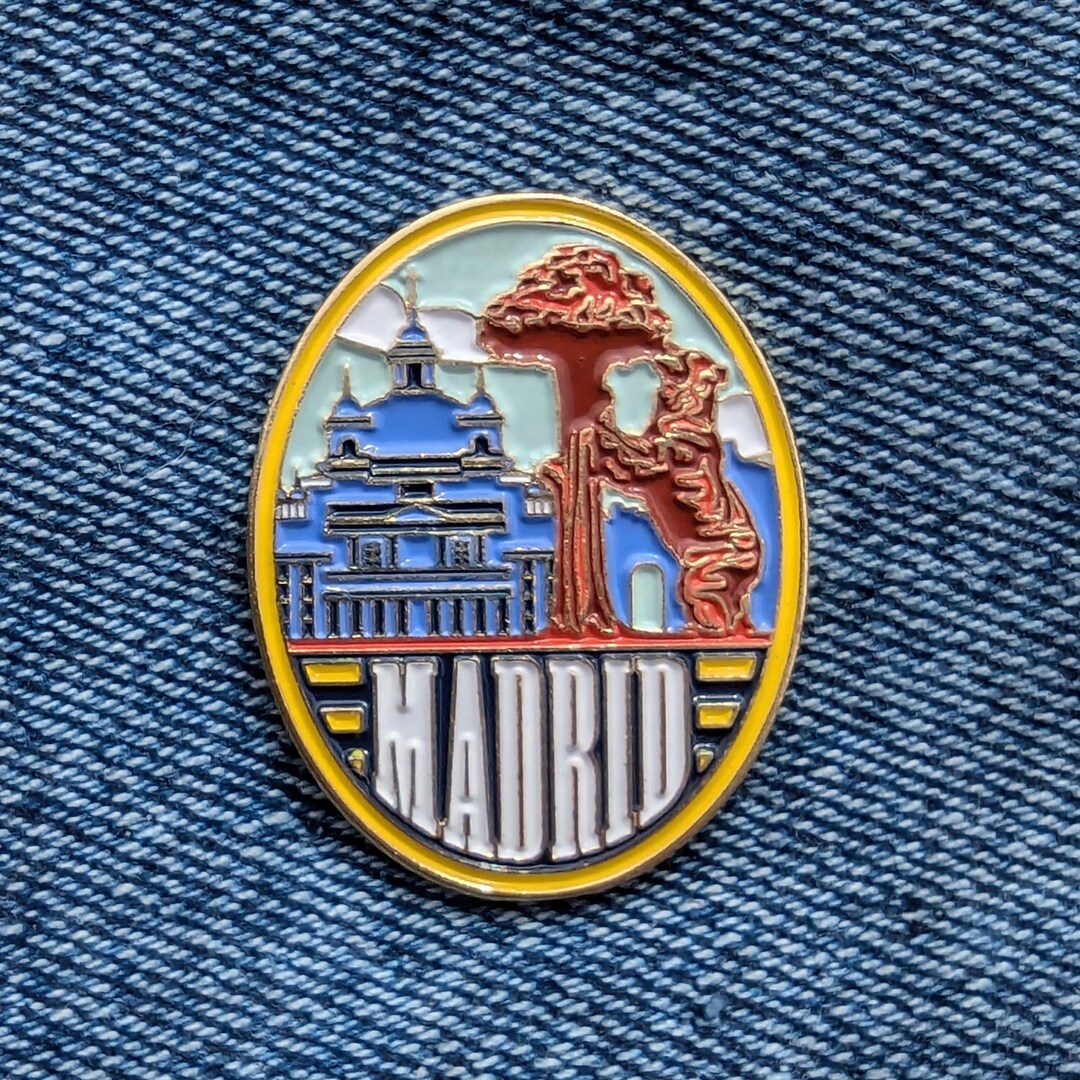 Madrid Spain Travel Pin 1.25 Inch, Soft Enamel Pin, Golden Metal, Flair ...