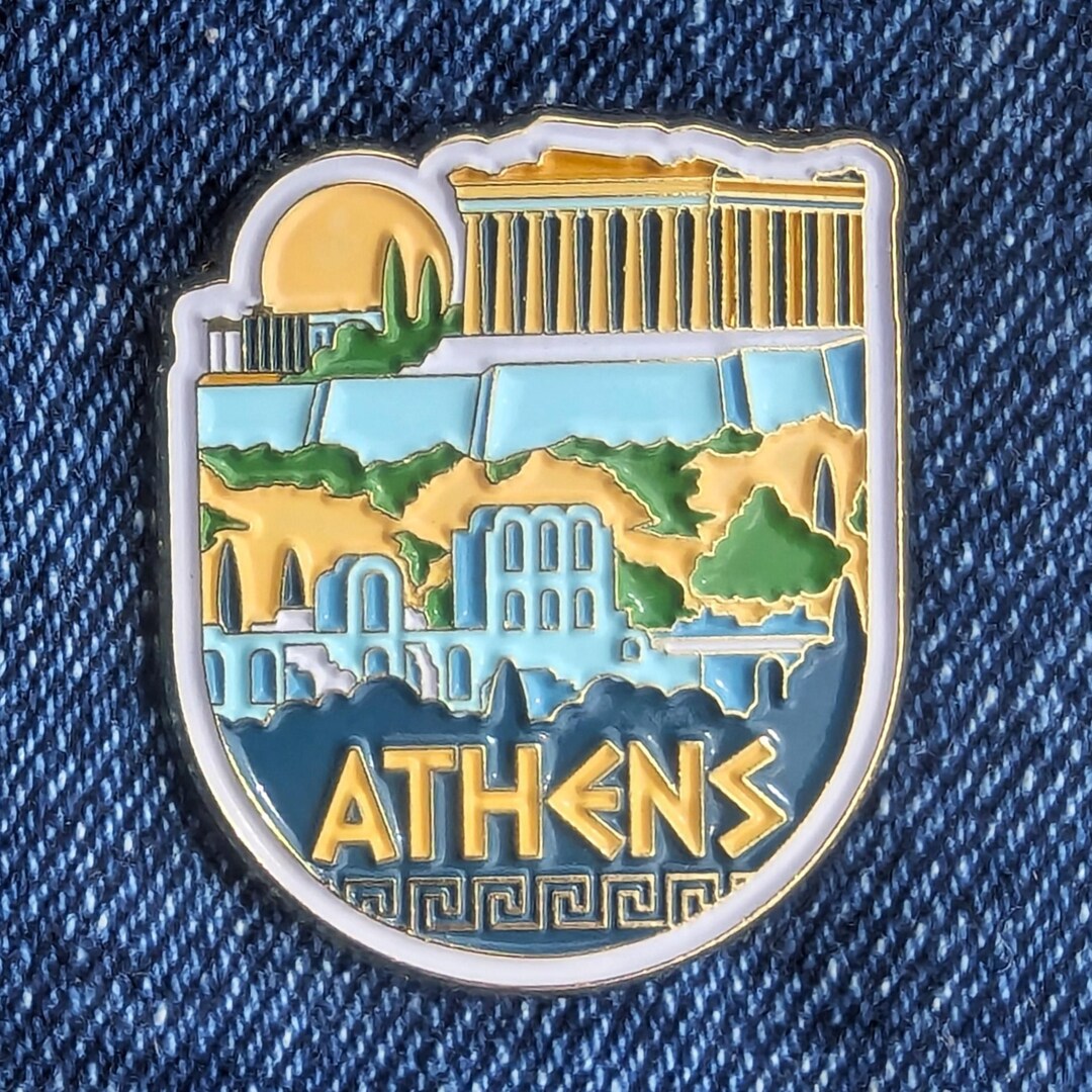 Athens Greece 1.25" Enamel Pin, Travel Pins Golden Metal Badge Flair ...