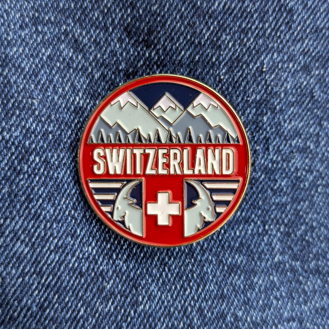 Switzerland Enamel Pin 1.25" Inch, Travel Pins Golden Metal Badge Flair ...