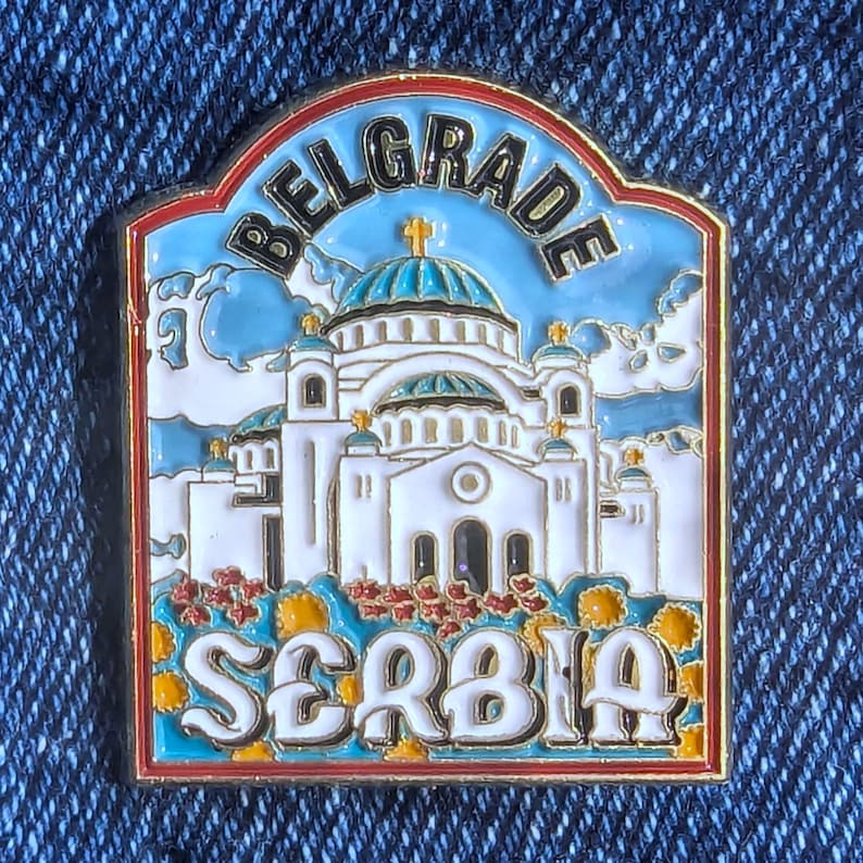 Belgrade Serbia 1.25" Enamel Pin, Travel Pins Golden Metal Badge Flair ...