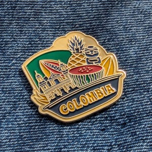 Colombia Travel Pin 1.25" Inch, Soft Enamel Pin, Golden Metal, Flair ...