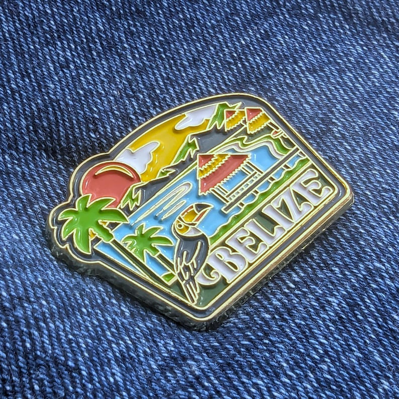 Belize 1.25" Enamel Pin, Travel Pins Golden Metal Badge Flair Brooch ...