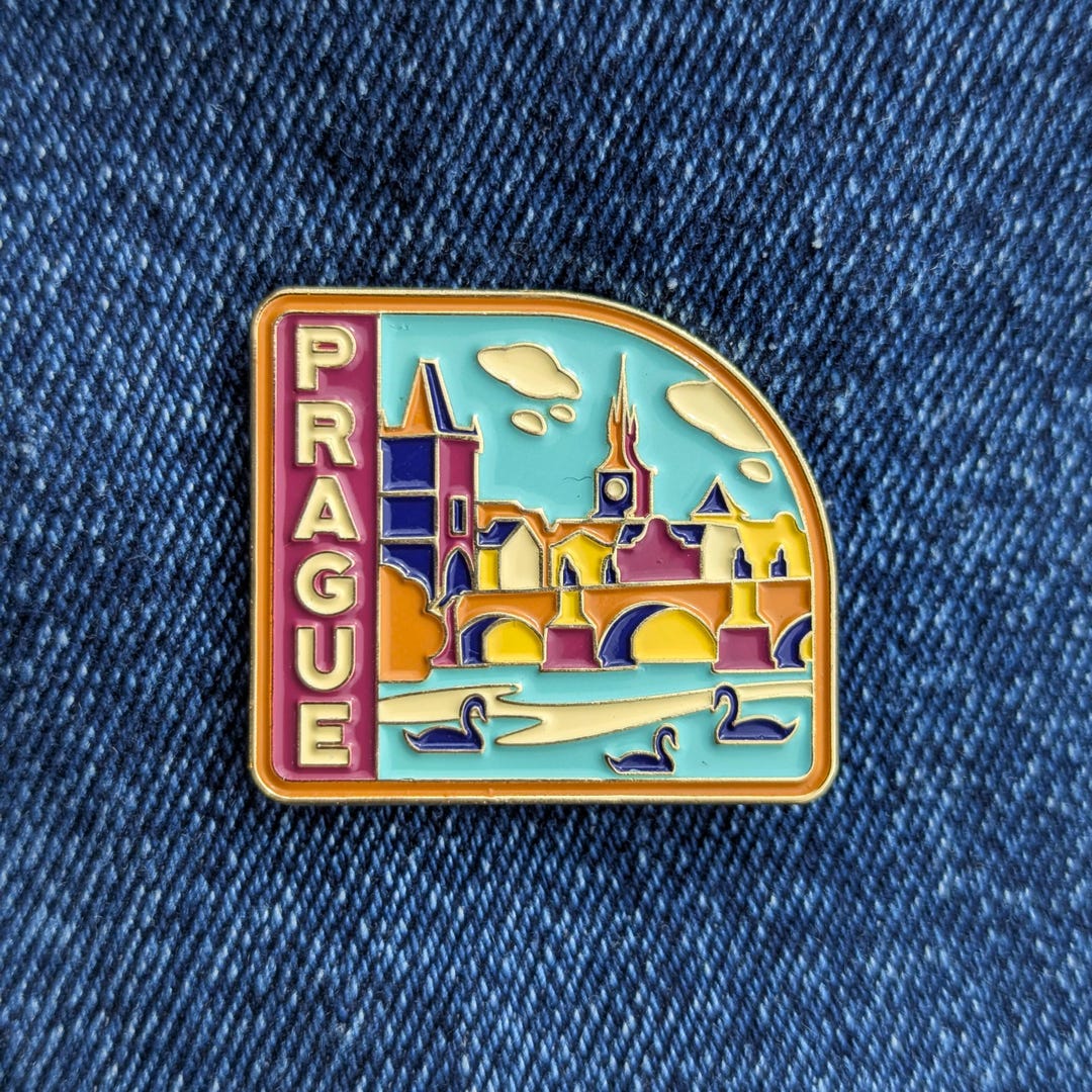 Prague Czechia Enamel Pin 1.25" Inch, Travel Pins Golden Metal Badge ...