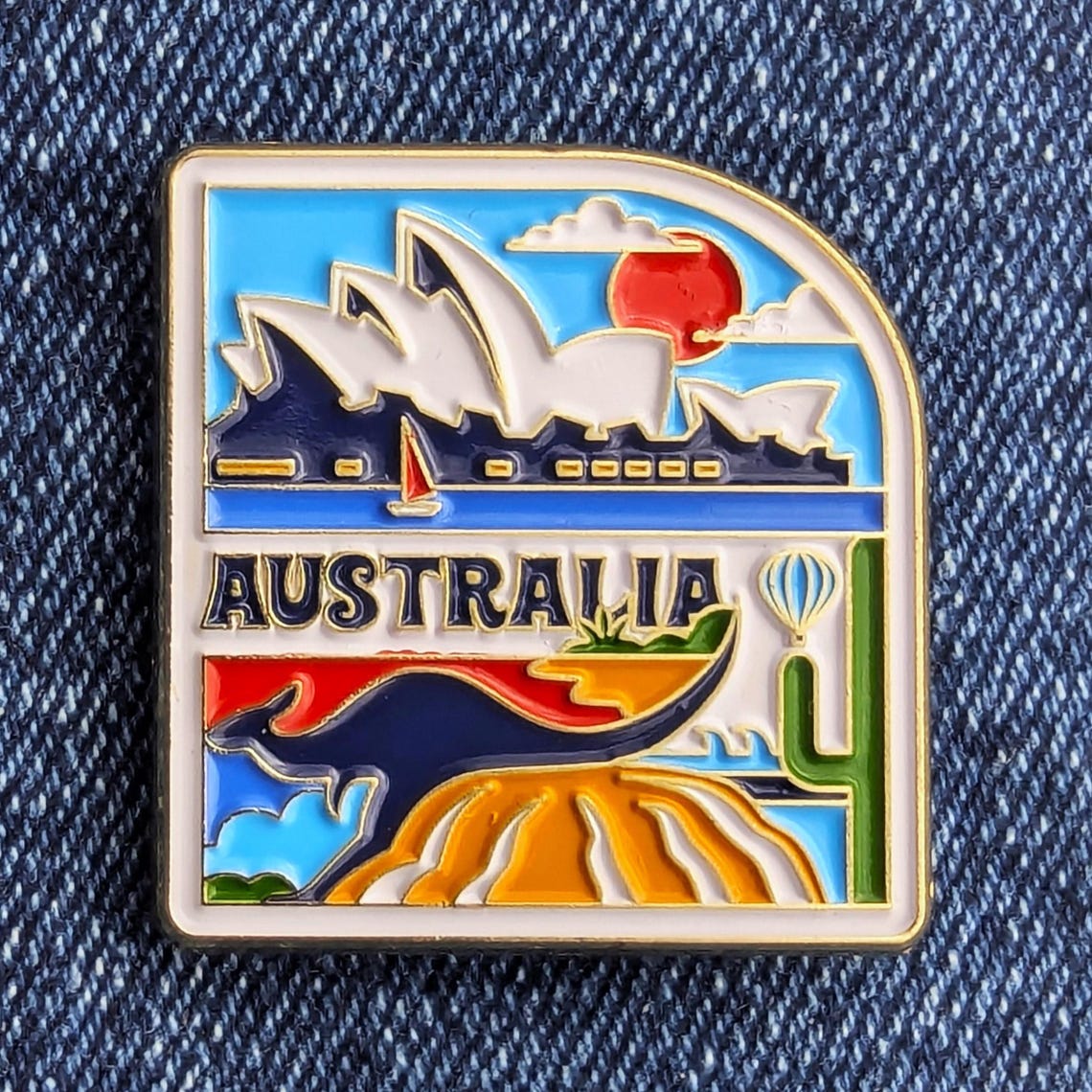 Australia Enamel Pin 1.25" Inch, Travel Pins Golden Metal Badge Flair ...