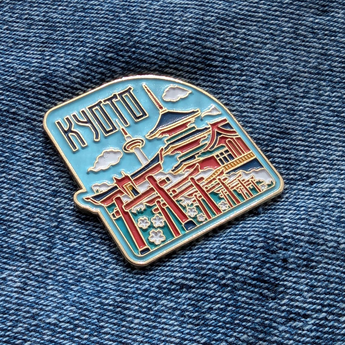 Kyoto Japan Travel Pin 1.25" Inch, Soft Enamel Pin, Golden Metal, Flair ...