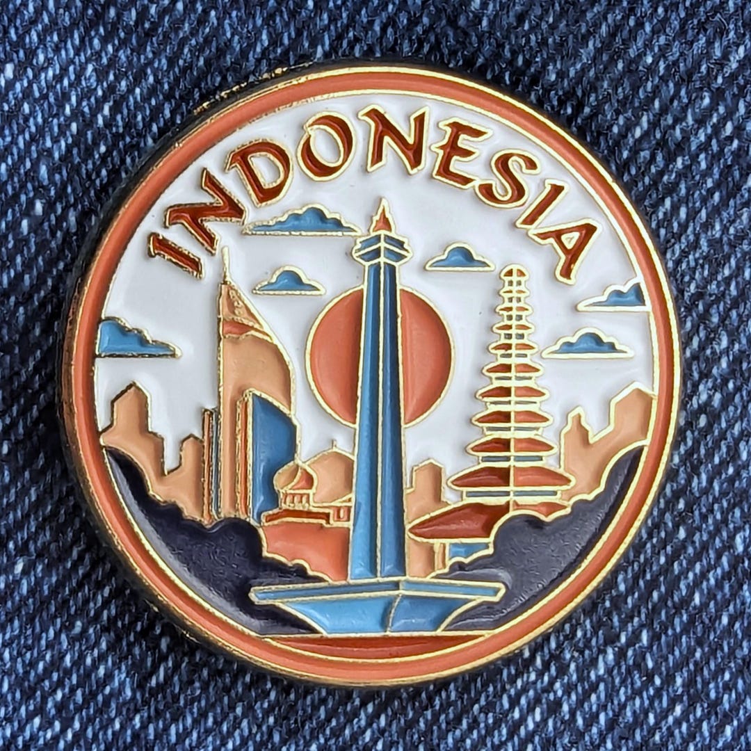 Indonesia 1.25" Enamel Pin, Travel Pins Golden Metal Badge Flair Brooch ...