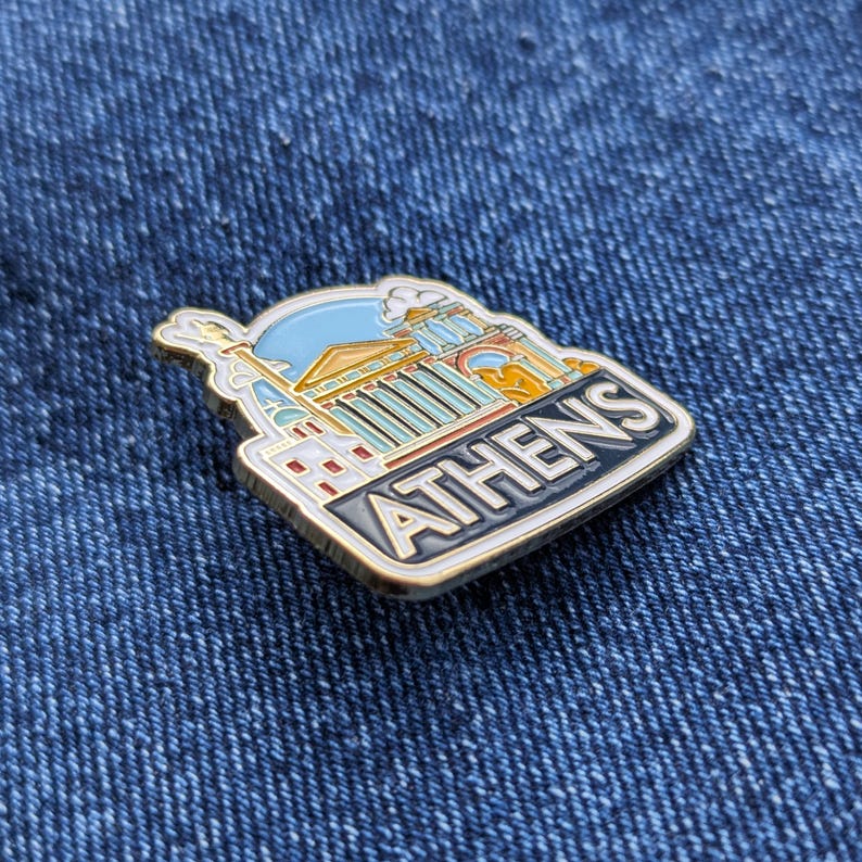 Athens Greece Enamel Pin 1.25" Inch, Travel Pins Golden Metal Badge ...