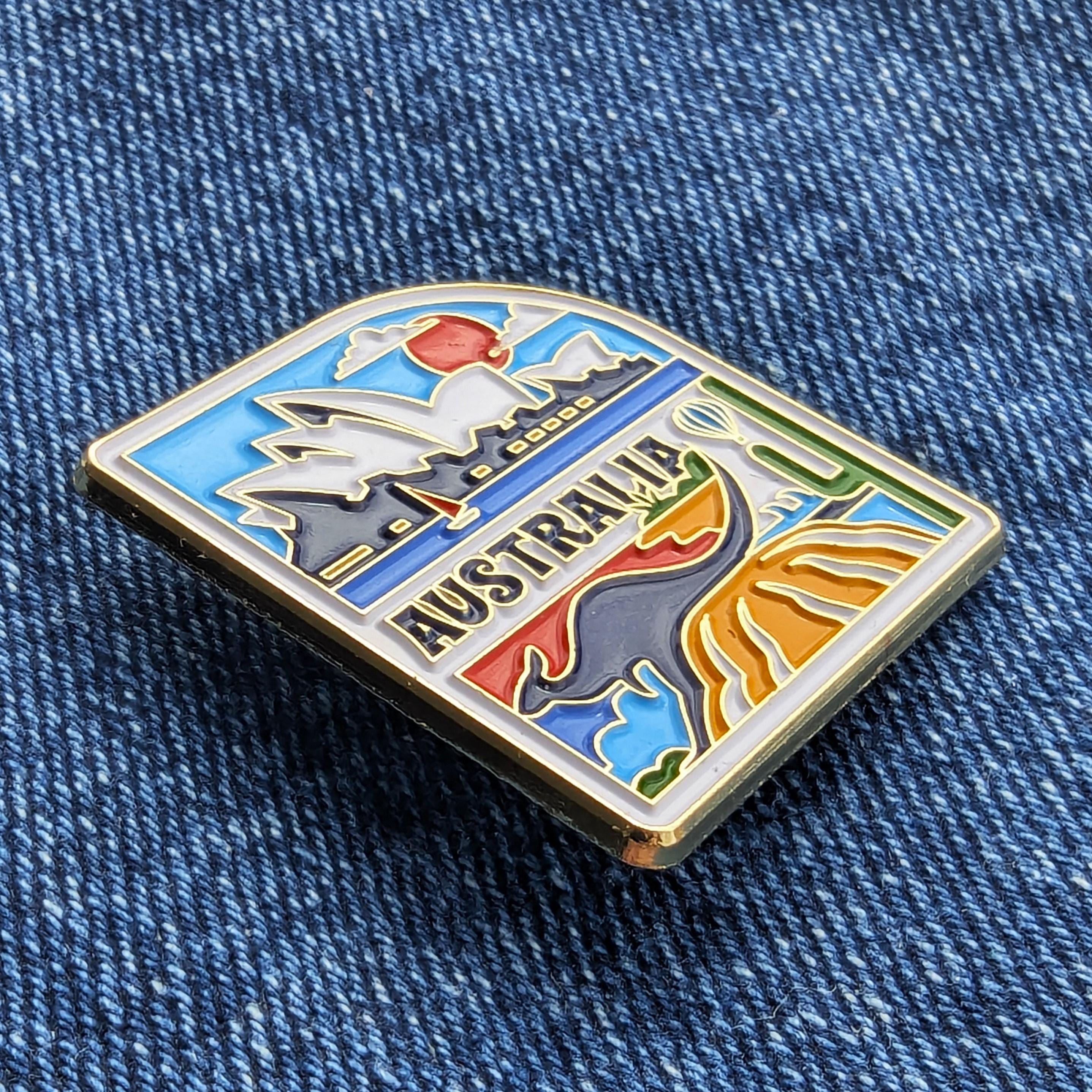 Australia Enamel Pin 1.25" Inch, Travel Pins Golden Metal Badge Flair ...