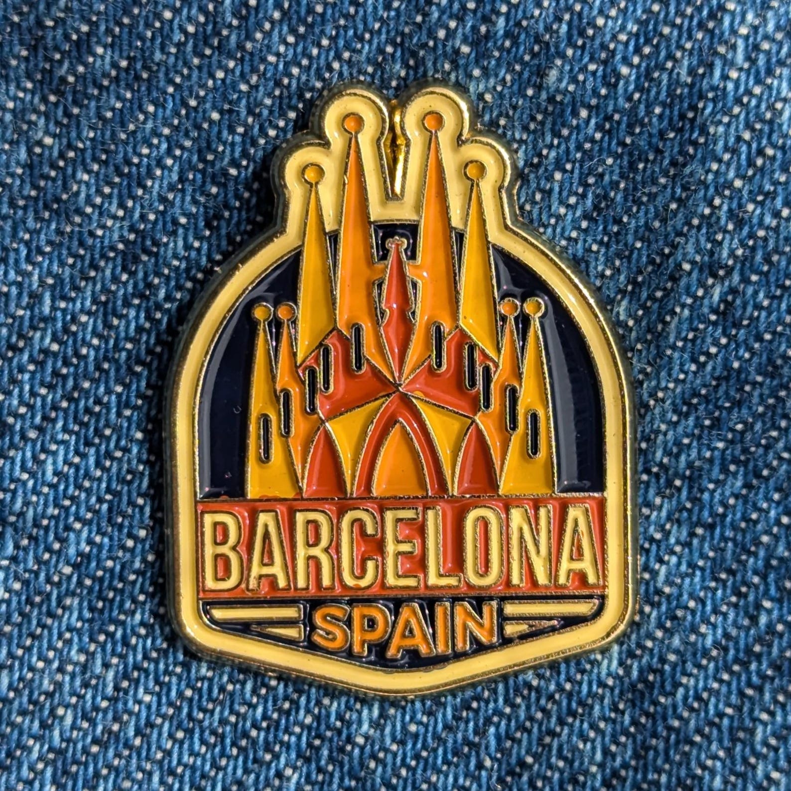 Barcelona Spain Travel Pin 1.25" Inch, Soft Enamel Pin, Gold Metal ...