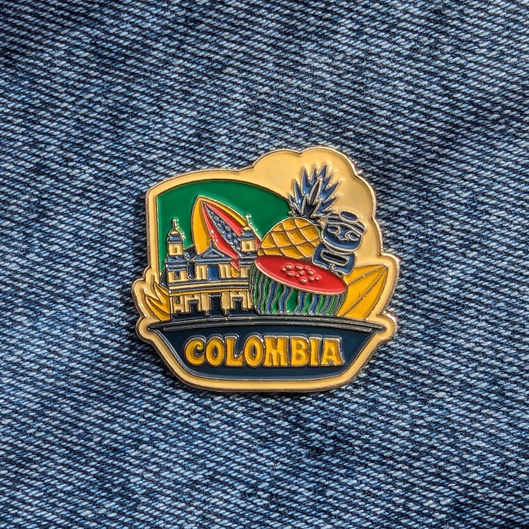 Colombia Travel Pin 1.25" Inch, Soft Enamel Pin, Golden Metal, Flair ...