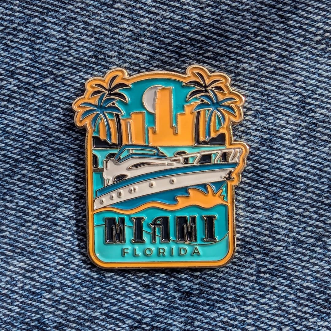 Miami Florida USA Travel Pin 1.25" Inch, Soft Enamel Pin, Golden Metal ...