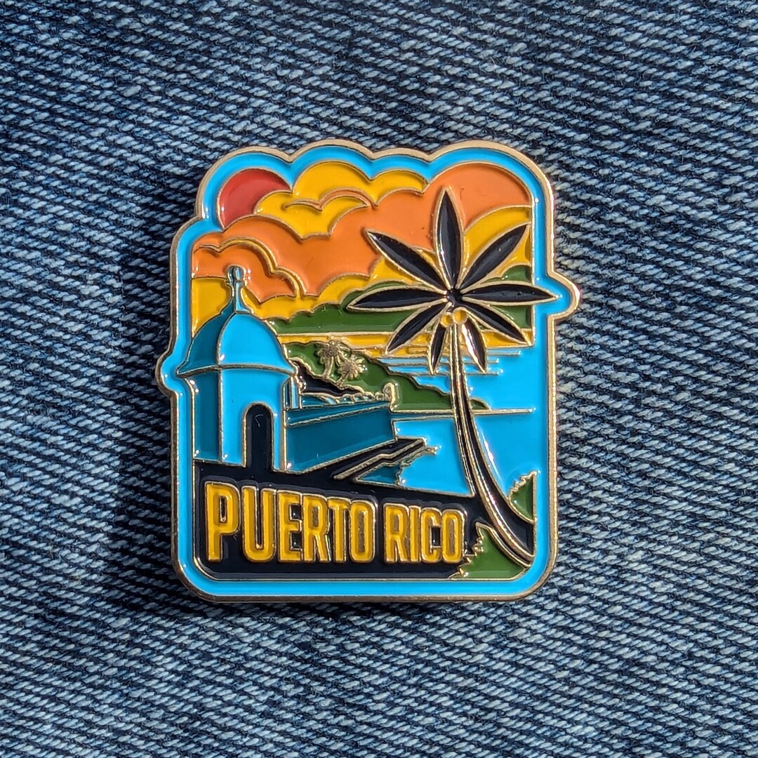 Puerto Rico Travel Pin 1.25" Inch, Soft Enamel Pin, Golden Metal, Flair ...