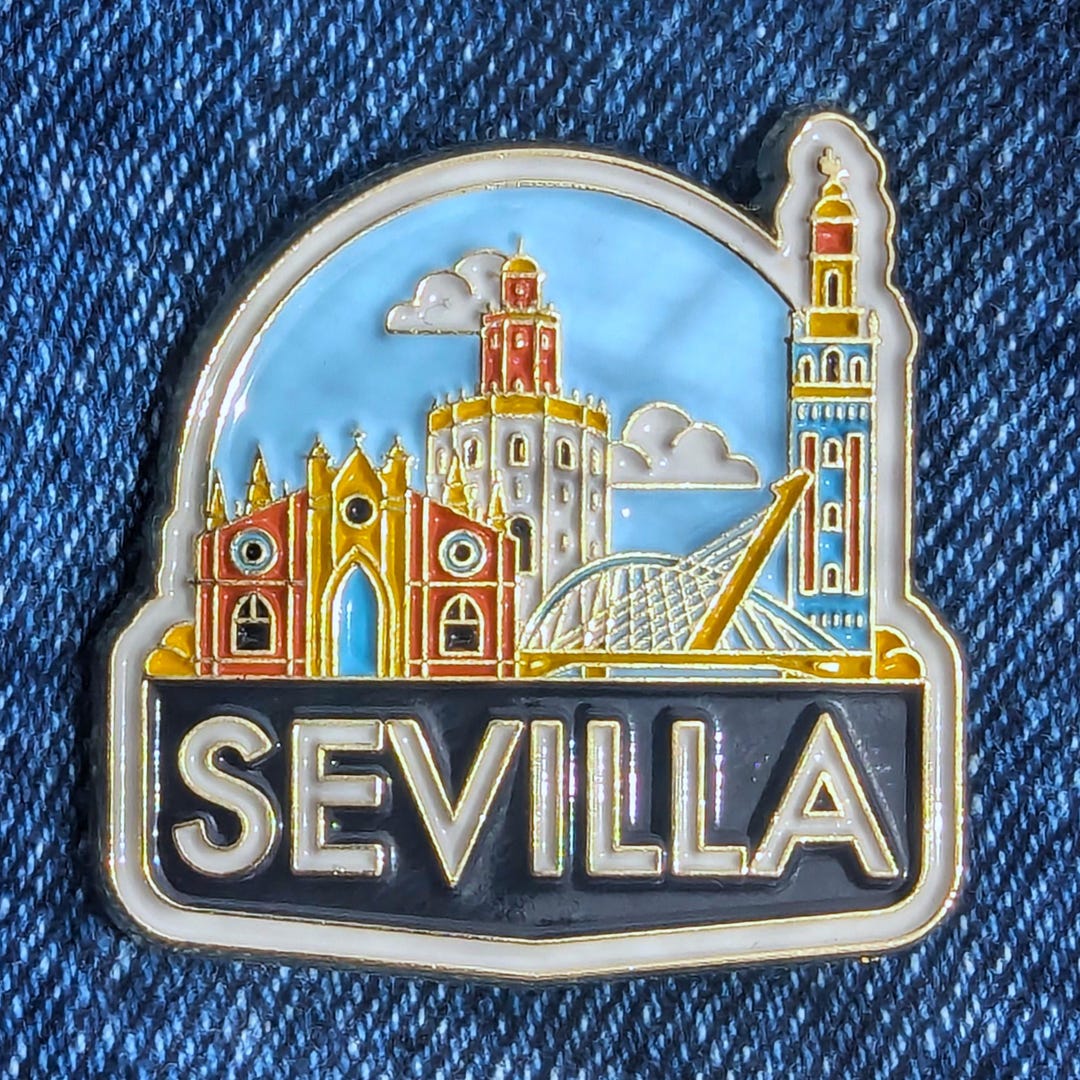 Sevilla Spain 1.25" Enamel Pin, Travel Pins Golden Metal Badge Flair ...