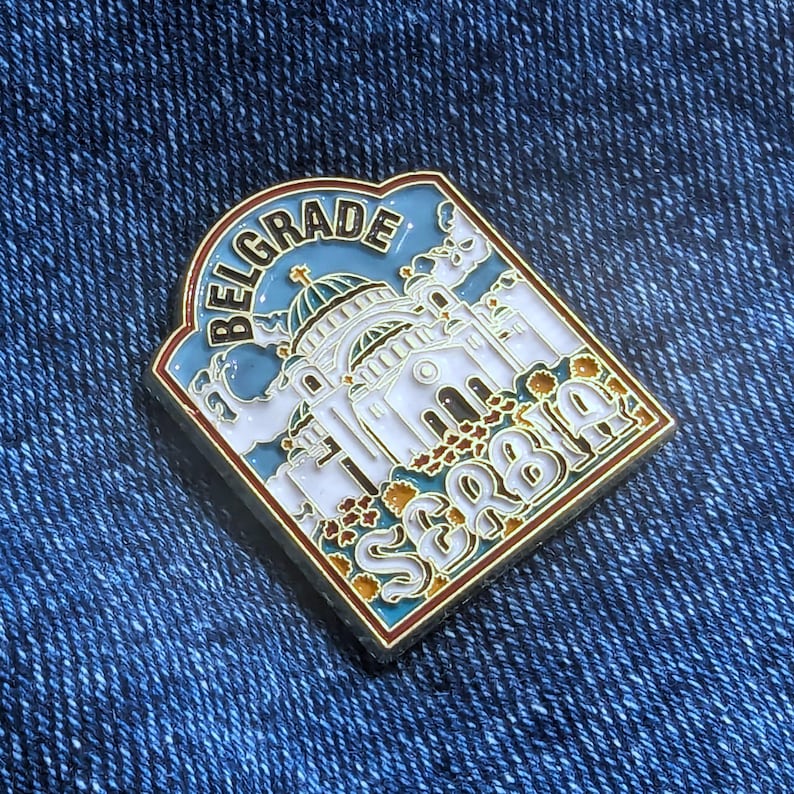 Belgrade Serbia 1.25" Enamel Pin, Travel Pins Golden Metal Badge Flair ...