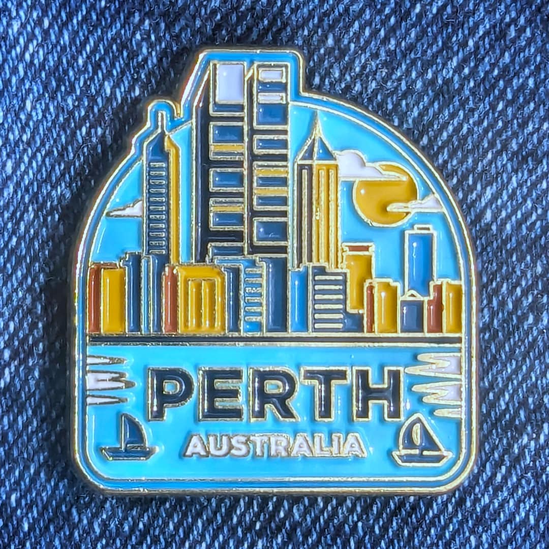 Perth Australia 1.25" Enamel Pin, Travel Pins Golden Metal Badge Flair ...