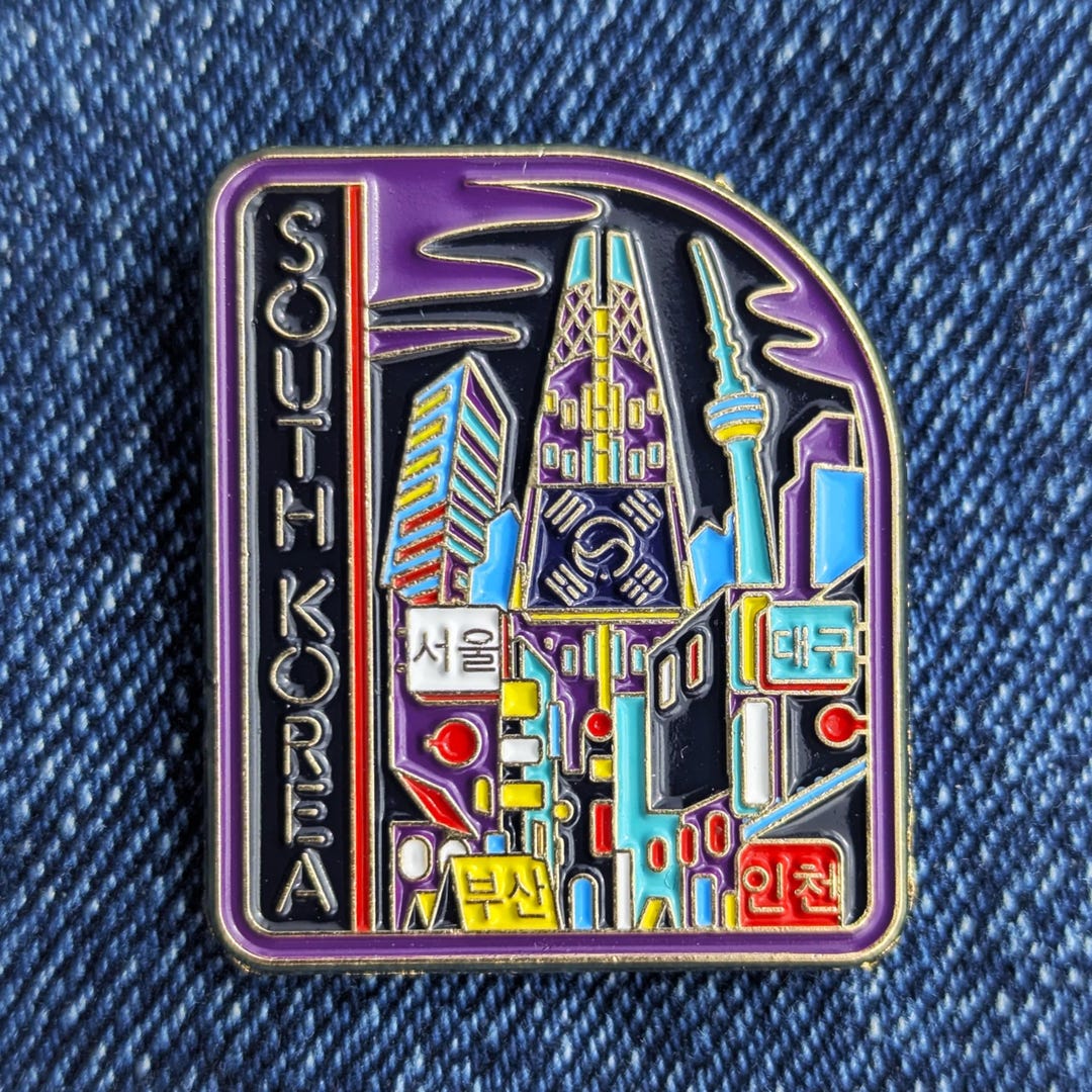 South Korea Enamel Pin 1.25" Inch, Travel Pins Golden Metal Badge Flair ...