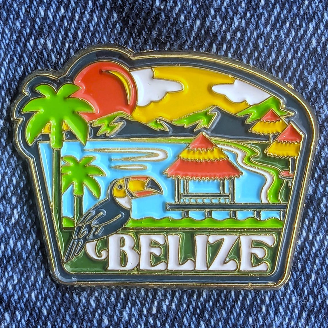 Belize 1.25" Enamel Pin, Travel Pins Golden Metal Badge Flair Brooch ...