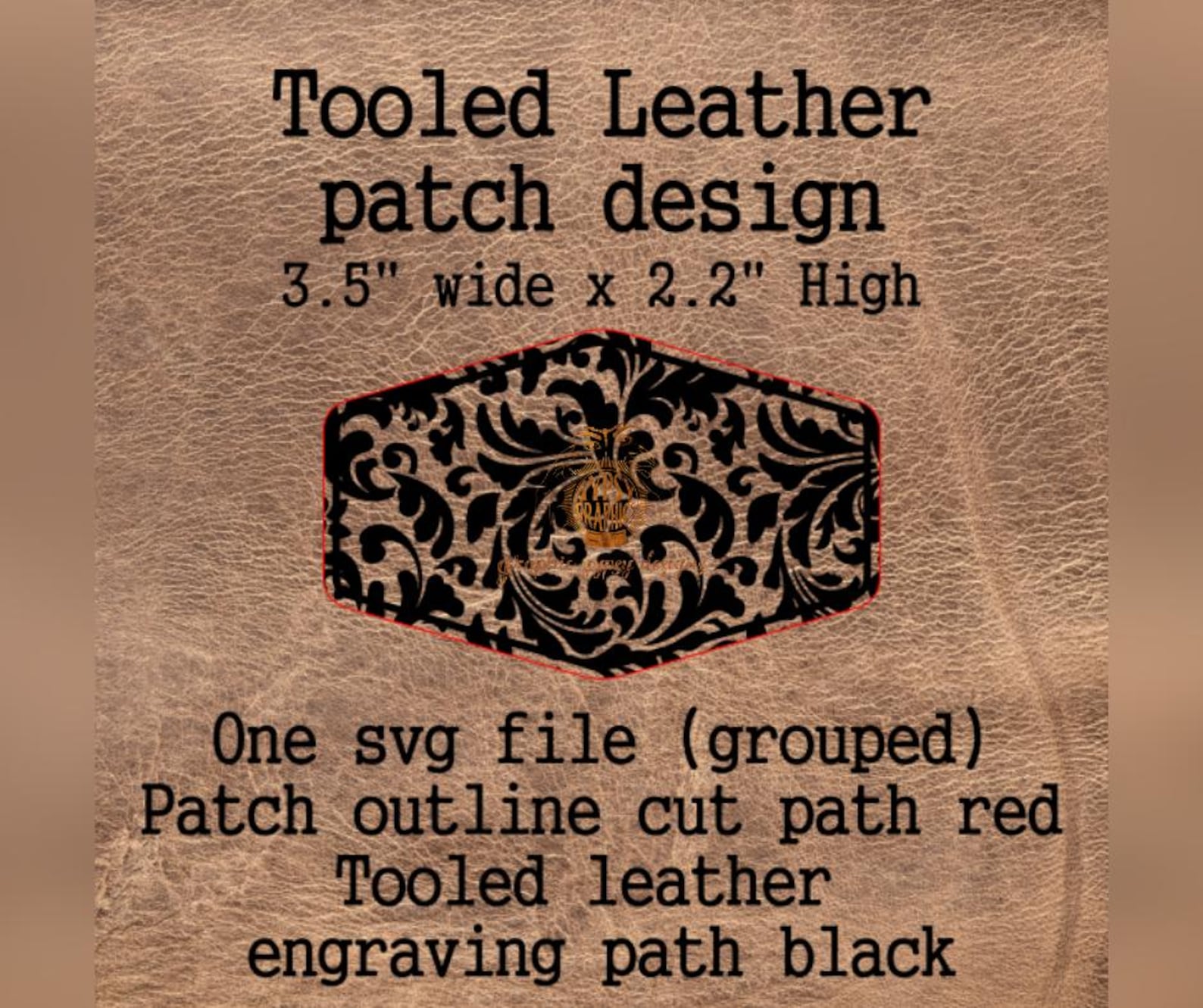Tooled Leather Patch Design SVG File Download, Hat Patch Template ...