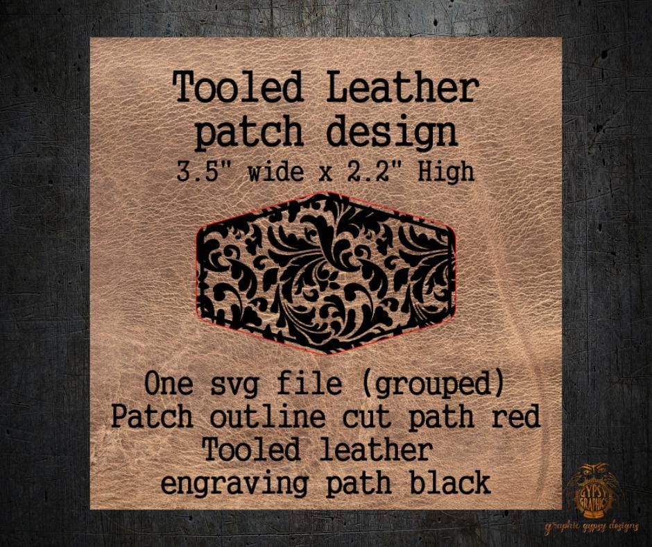 Tooled Leather Patch Design SVG File Download, Hat Patch Template ...
