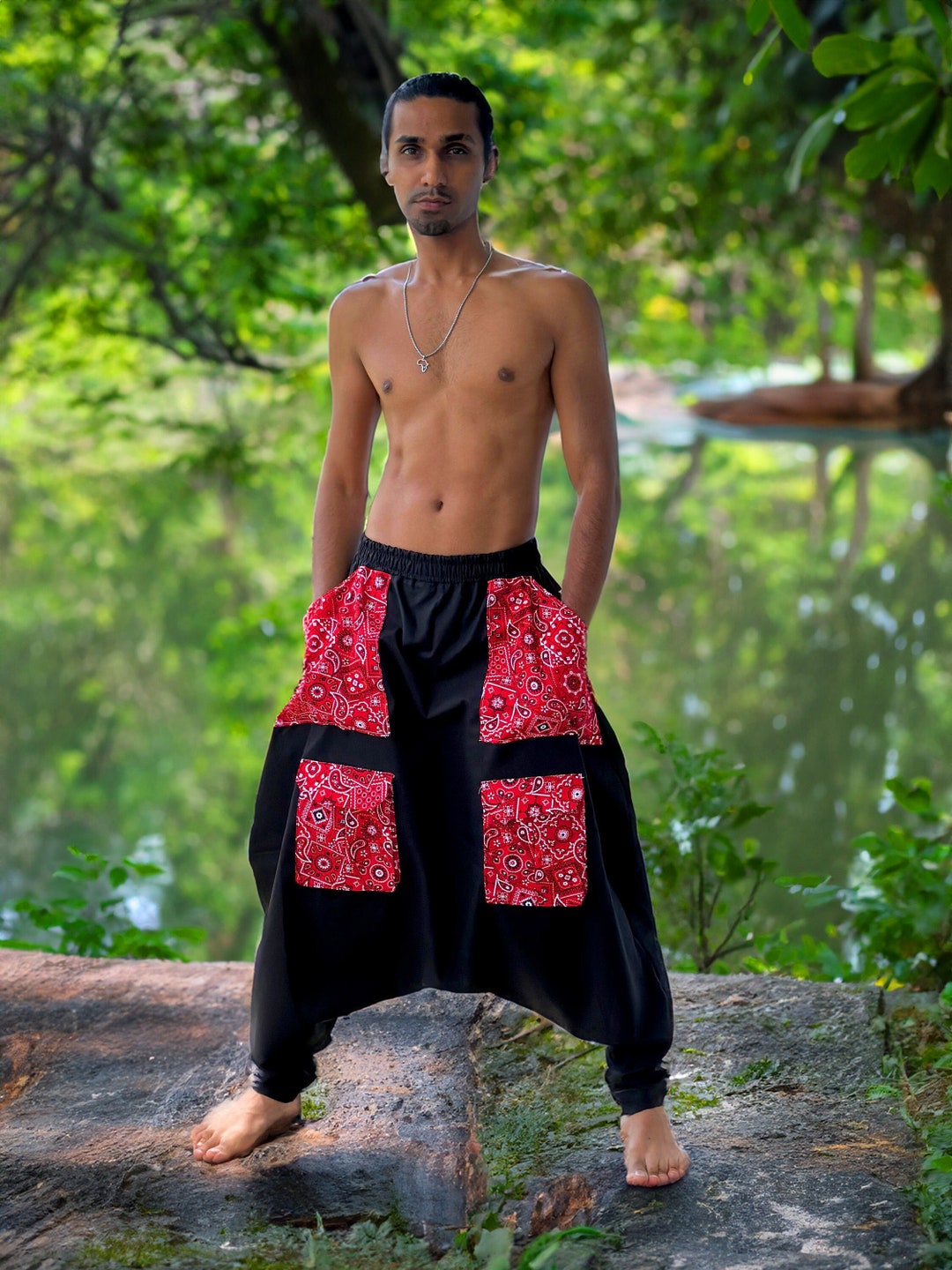 Custom Loose-fit Harem Pants With Bandana Print Cargo Pockets Hippie ...