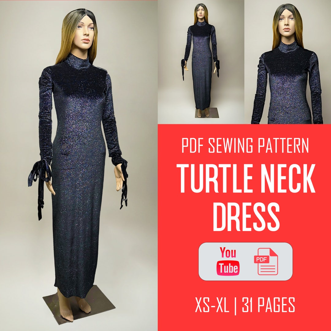 Bodycon Dress Pdf | Turtleneck Pattern | Fitted Dress Sewing Pattern ...