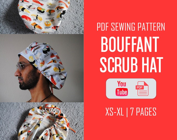 Bouffant Scrub Hat With Adjustable Cord Sewing Pattern, Nurse Head ...