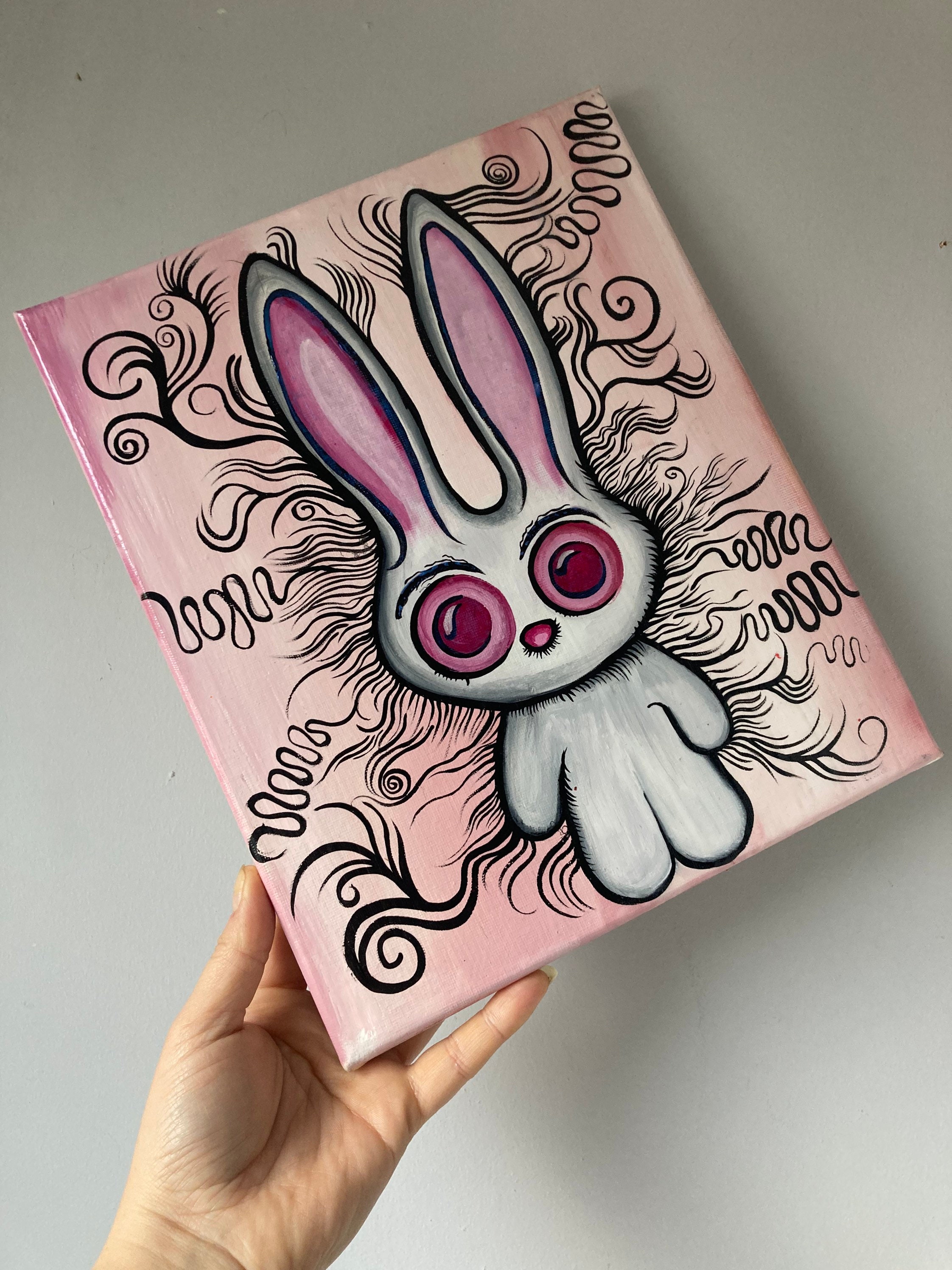 The Rabbit Enjoys A Riot Original Oil Painting Fun Wall Art Happy ...