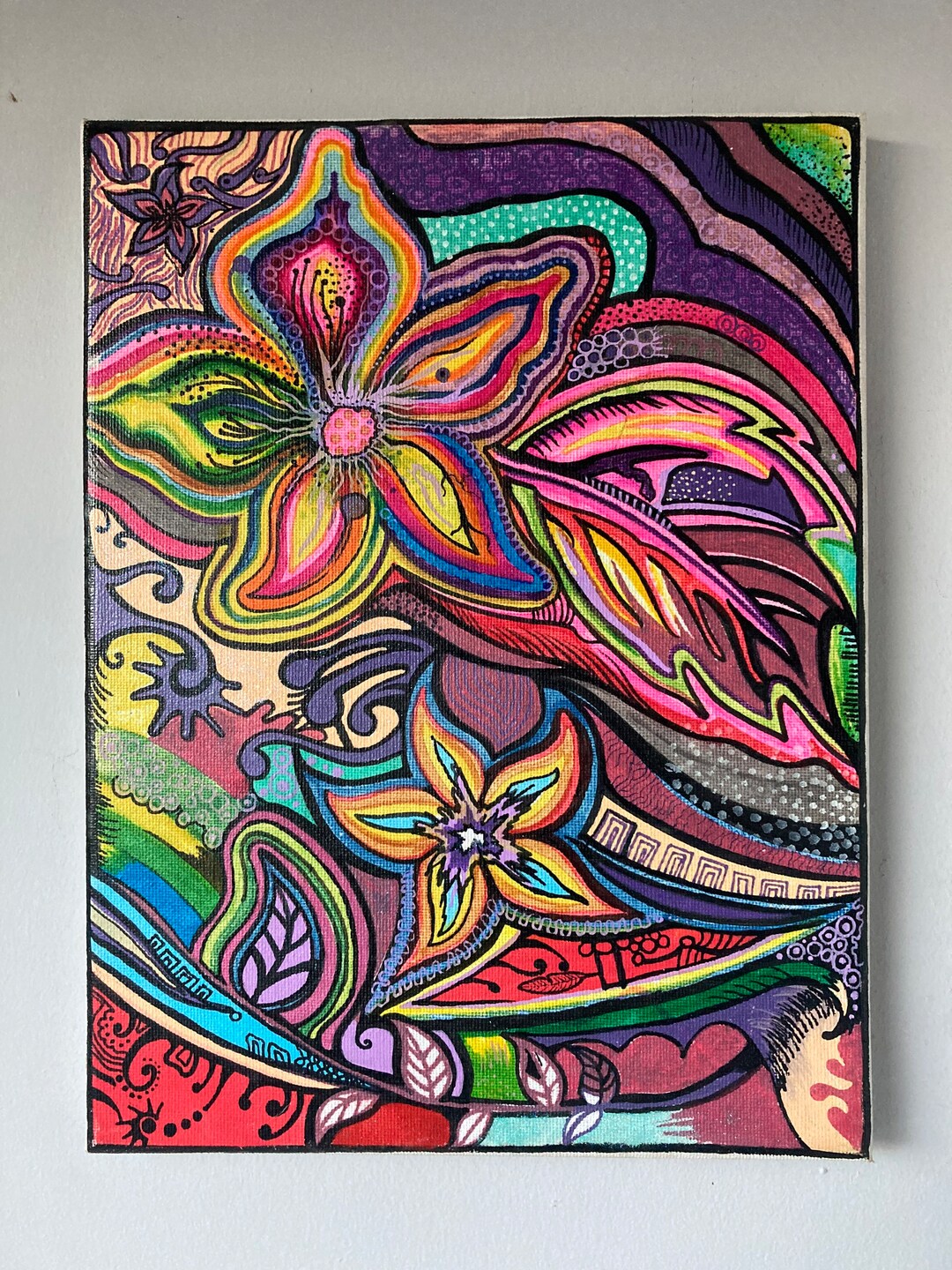 Floral Chaos Original Oil & Posca Marker Painting Fun Wall Art Detailed ...