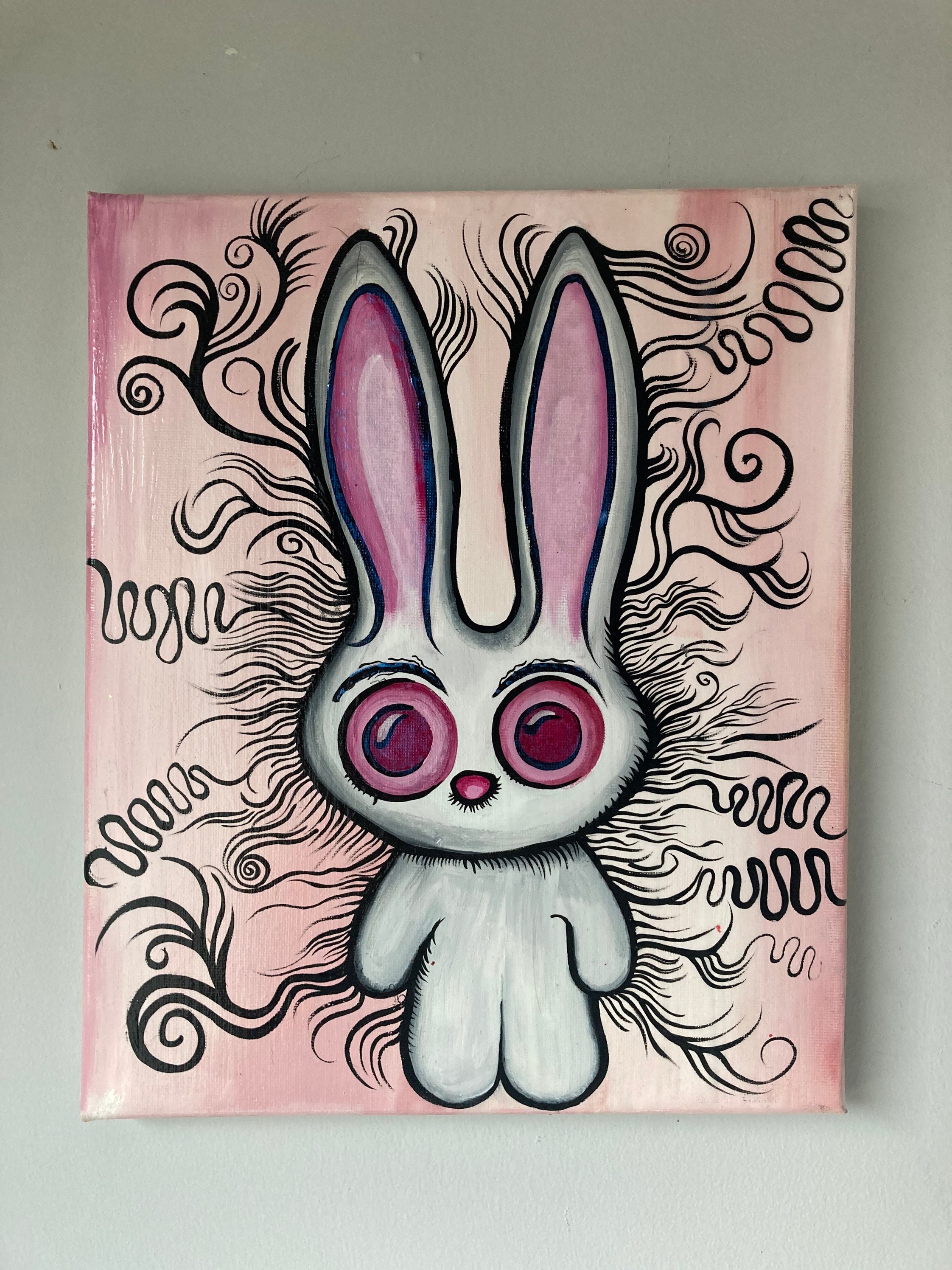 The Rabbit Enjoys A Riot Original Oil Painting Fun Wall Art Happy ...