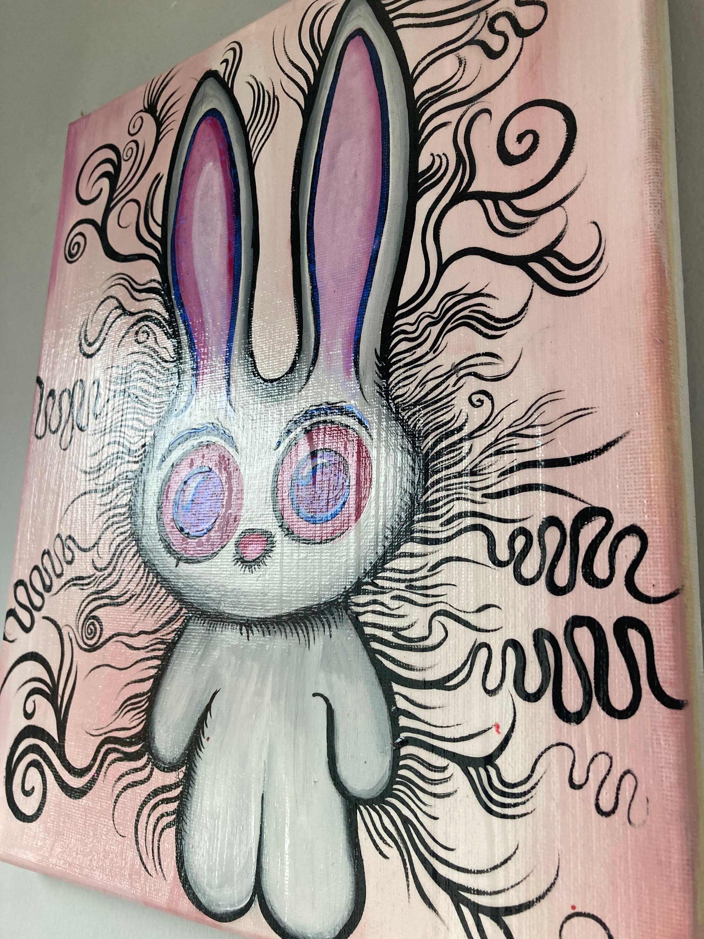 The Rabbit Enjoys A Riot Original Oil Painting Fun Wall Art Happy ...