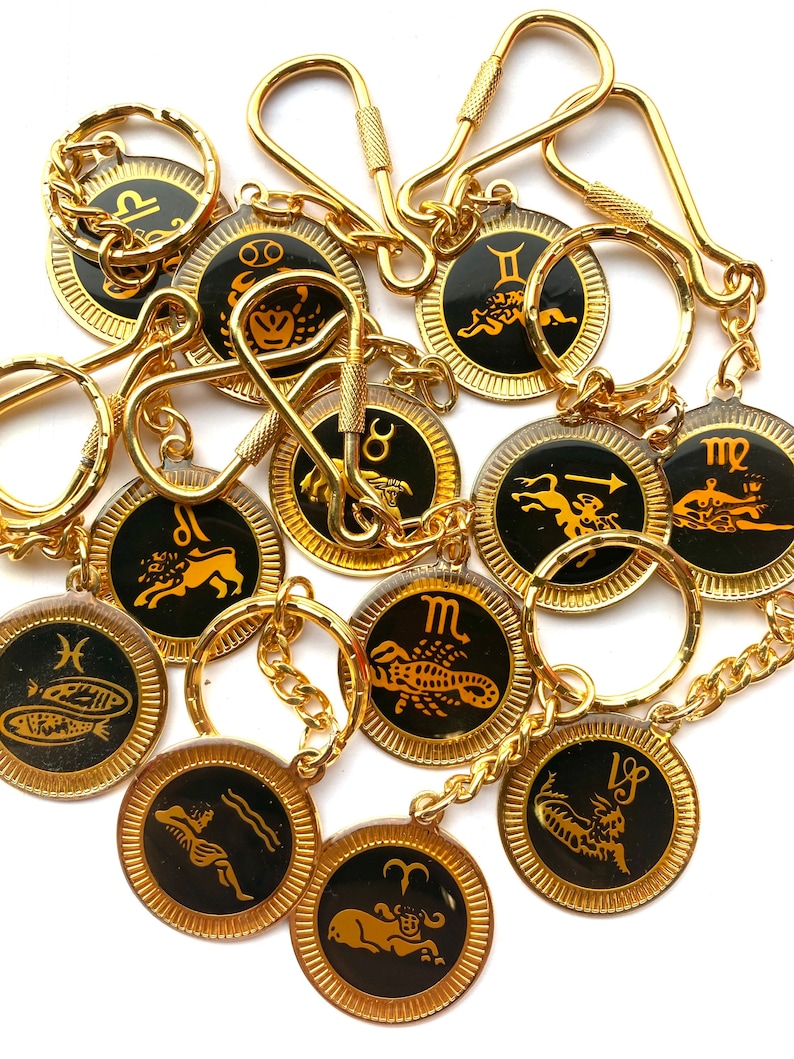 Vintage 1970s Zodiac Star Sign Keyrings Keychains Bag Charms Colour ...